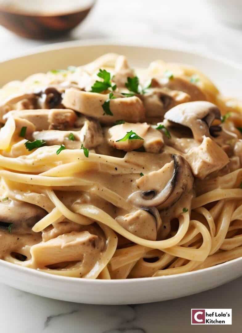 One pot Creamy Mushroom Pasta With Chicken - Chef Lola's Kitchen