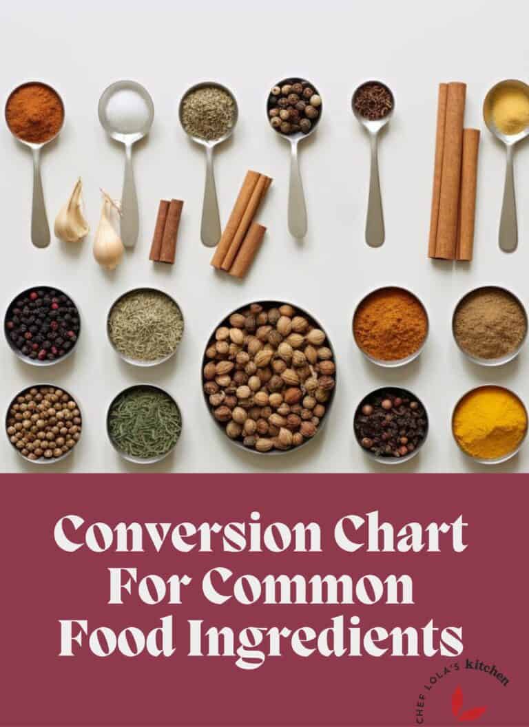 Conversion Chart for Common Food Ingredients - Chef Lola's Kitchen
