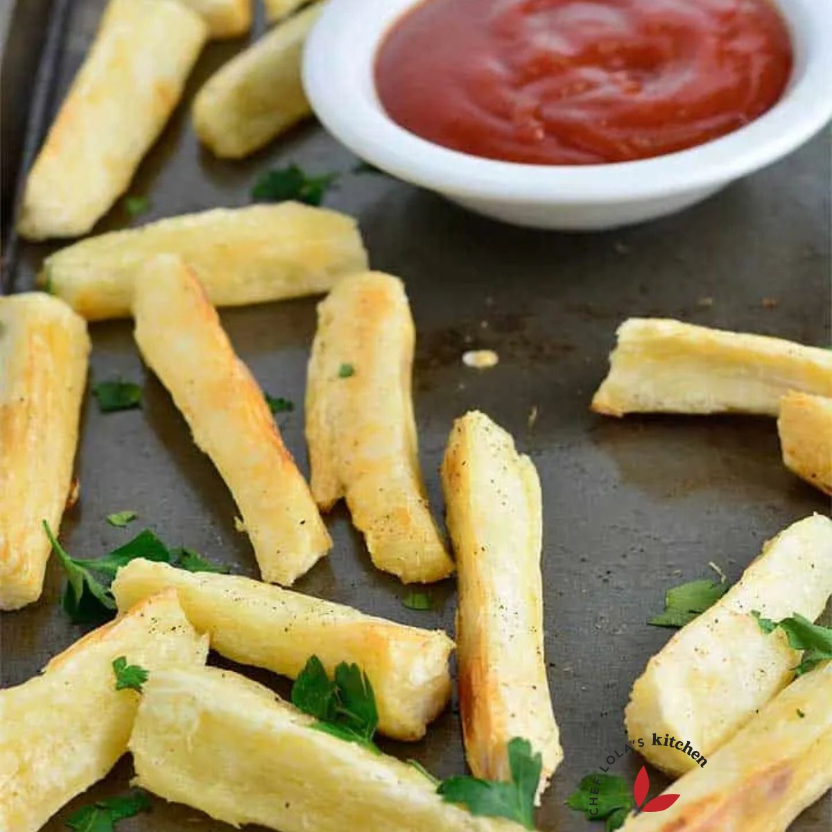 crispy baked yuca fries - cassava fries - chef Lola's Kitchen